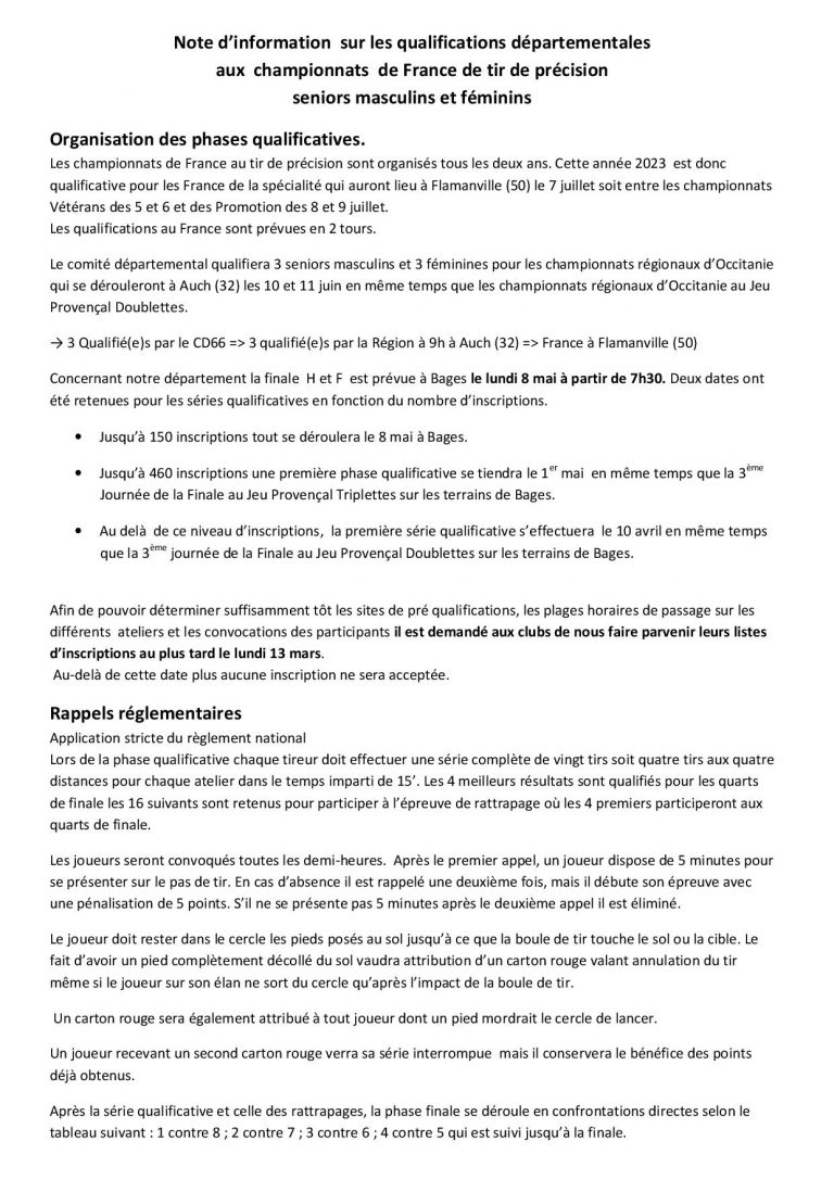 Organisation du Tir de précision CD66 | Petanque Catalane
